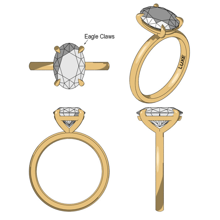 Ready to Ship 3.15ct E VVS2 Kate - 4 Claw Oval Solitaire in 14k Yellow